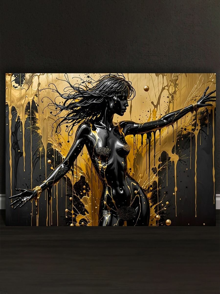 Картина на холсте - "Голые девушки в черных и золотых тонах, эротика" , 30х40 см.