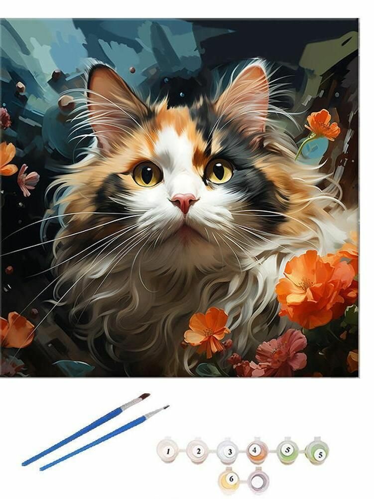 DIY Картина по номерам Кошечка купается 20х20/без рамки/Набор для цифровой живописи