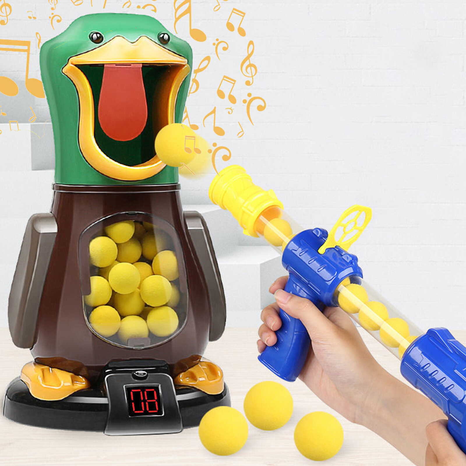 Игрушки для стрельбы Duck для детей 3-5 лет, 1 упаковка игрушечных пневматиков из пенопласта с подвижной мишенью, интерактивная соревновательная игра в подарок для мальчиков и девочек 6 7 8 9+ лет, 12 мягких мячей, 1 пистолет, 1 подвижная мишень-утка, 1
