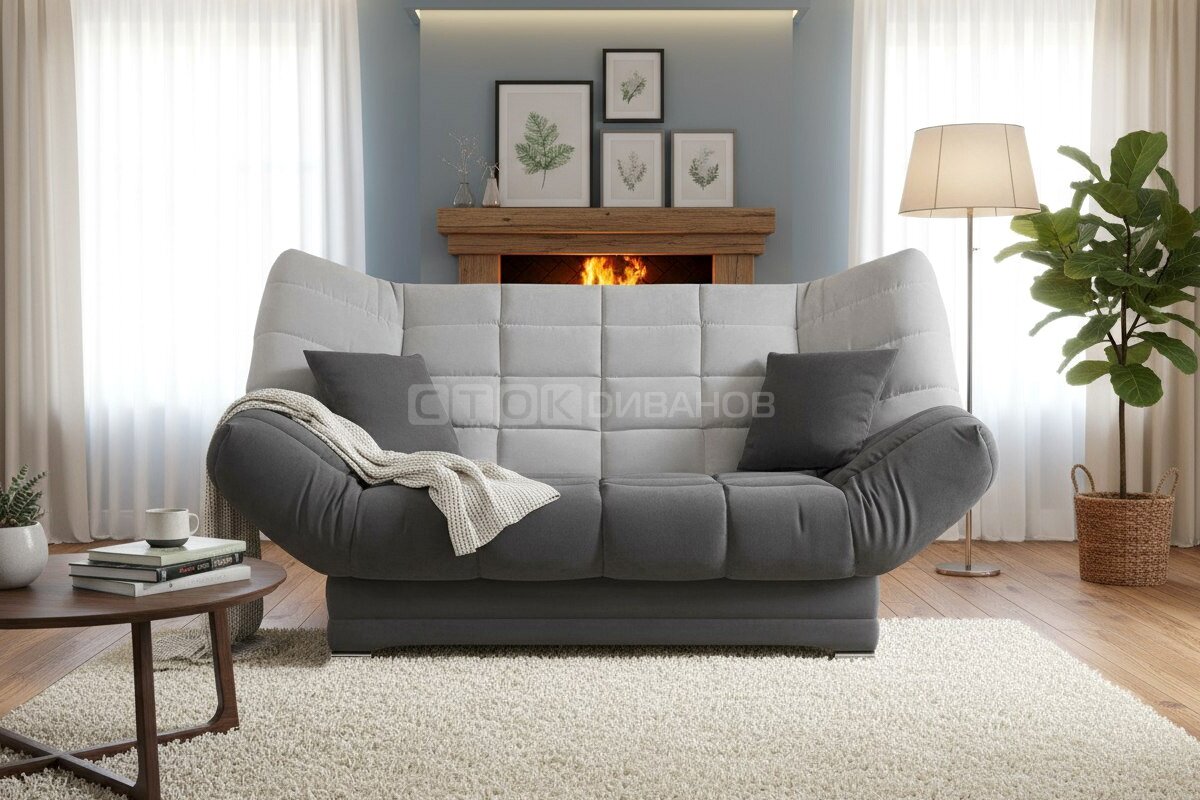 Диван Сток Диванов Велюр Grey серый, механизм клик-кляк, съёмный чехол