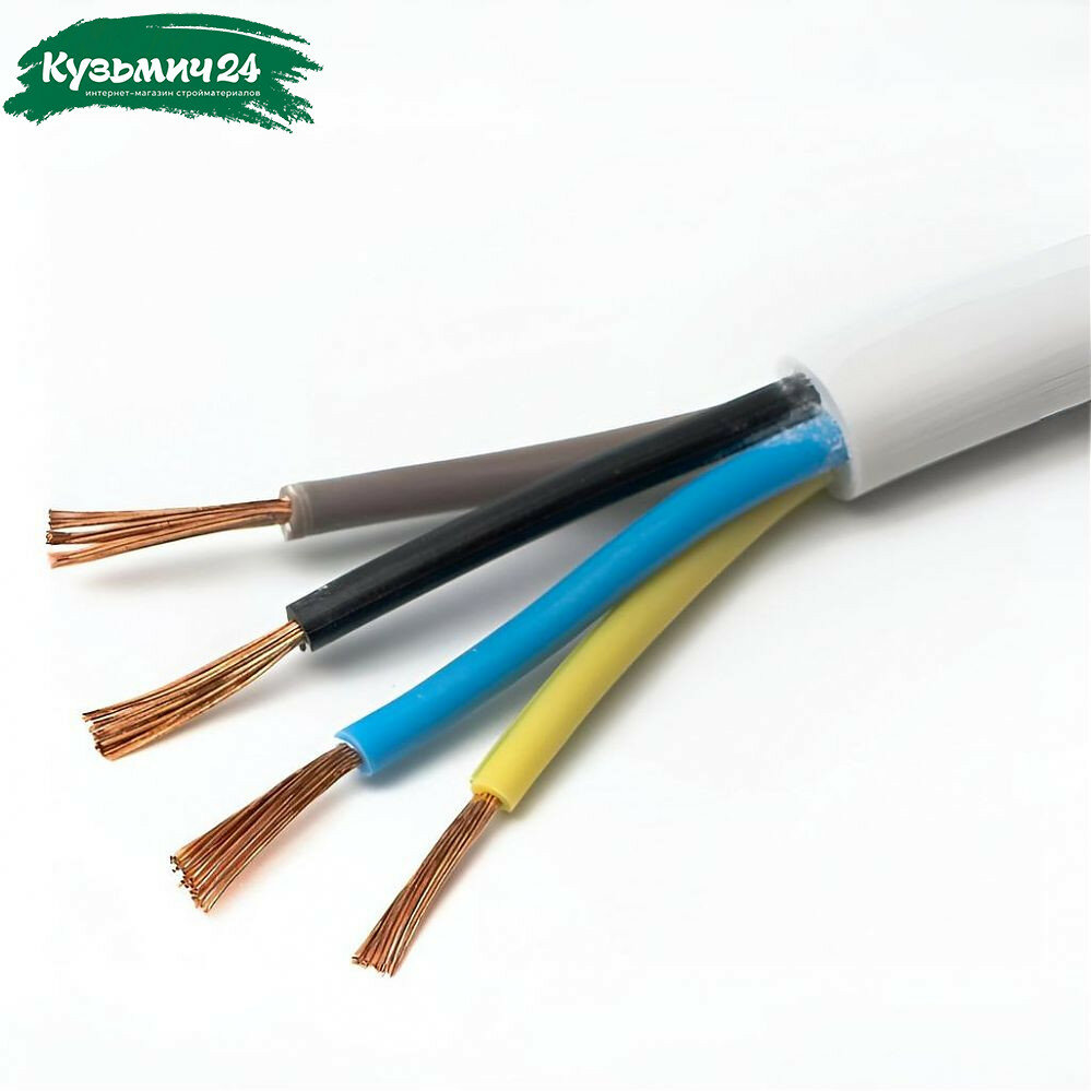 Провод силовой ПВС Москабель 4х0.75 кв. мм, установочный, белый, длина 1 метр