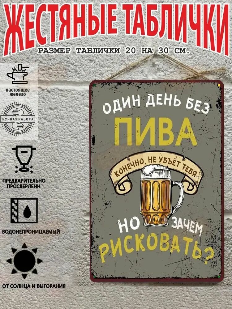 Один день без пива! Металлическая табличка (20 30 см)