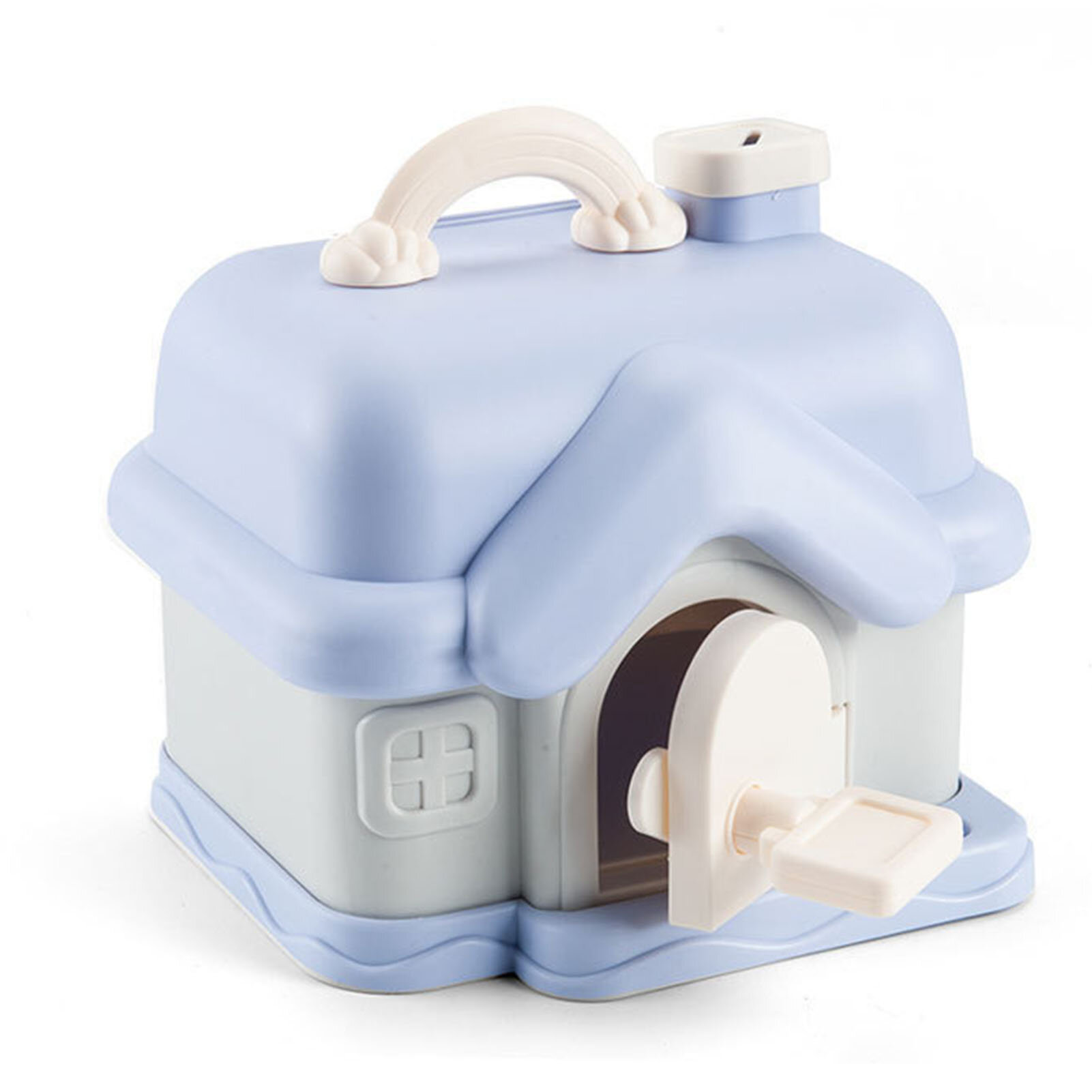 Копилка в виде мультяшного домика, милая, вместительная, для монет, с наклейкой, для мальчиков и девочек, светло-голубая.