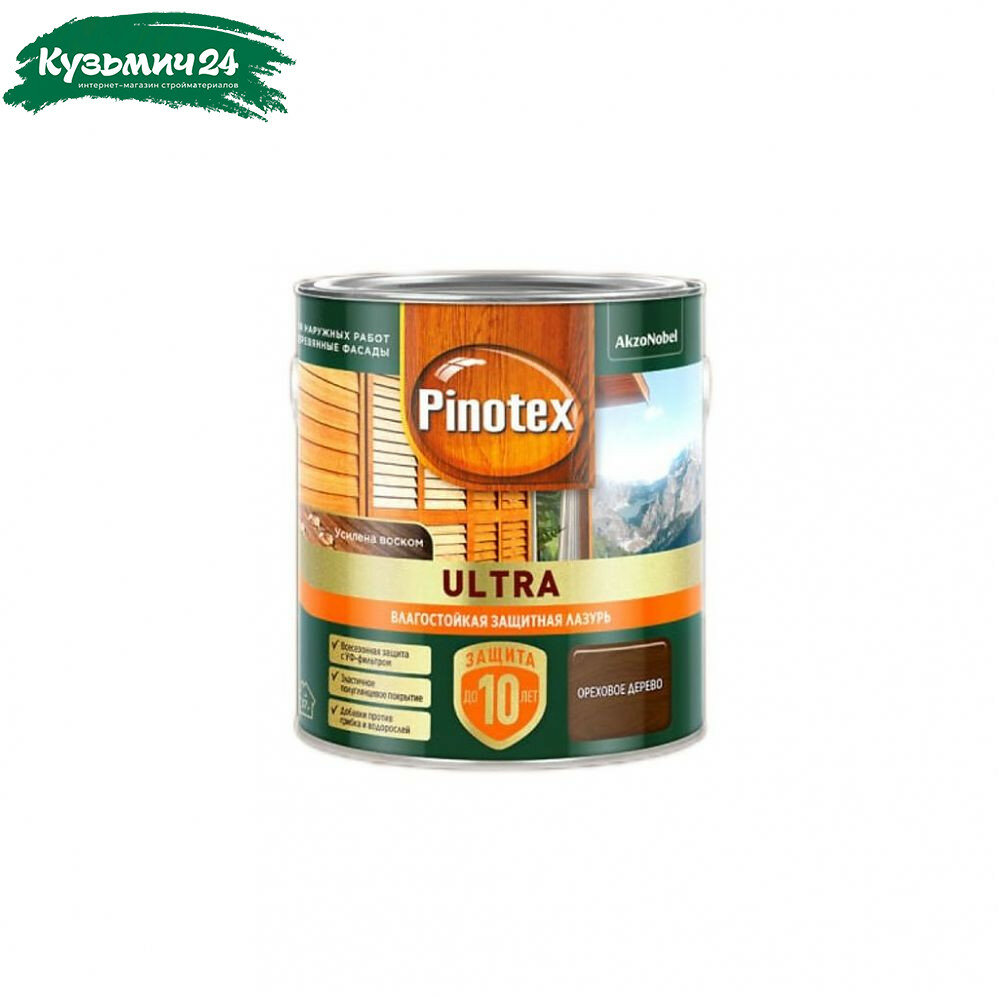 Лазурь Pinotex Ultra для древесины полуглянцевая влагостойкая ореховое дерево 2,5 л, 1 шт.