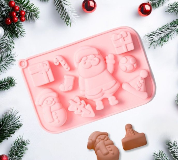 Форма для выпечки новогодняя «Новогоднее настроение», силикон, 17.5×12×2.5 см, 9 ячеек, цвет розовый