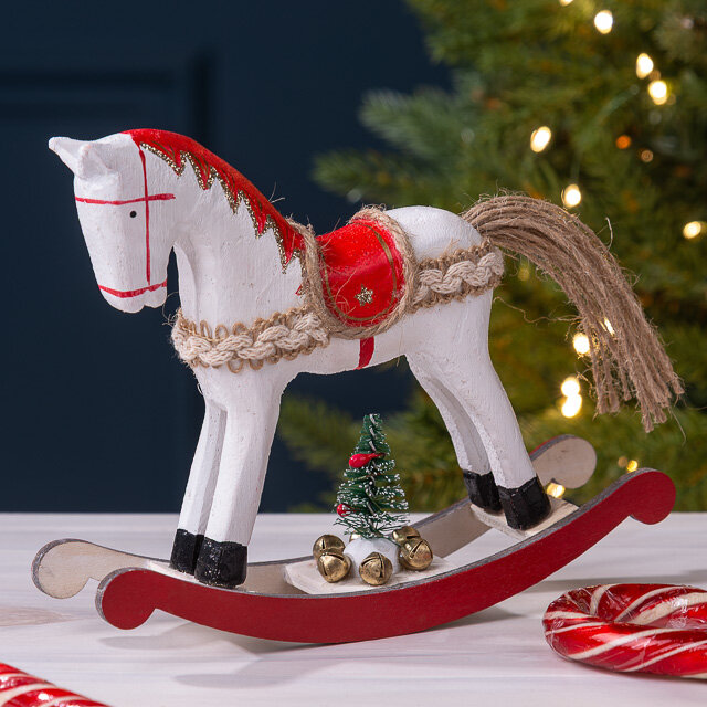 Декоративная фигурка Лошадка-Качалка с елочкой 15 см белая, Breitner, XY2245-2