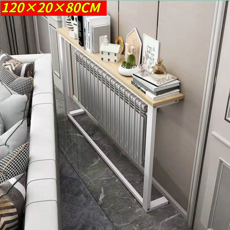 Компактный деревянный длинный стол / 120×20×80 см / Белые рамы + Светло-ореховая столешница