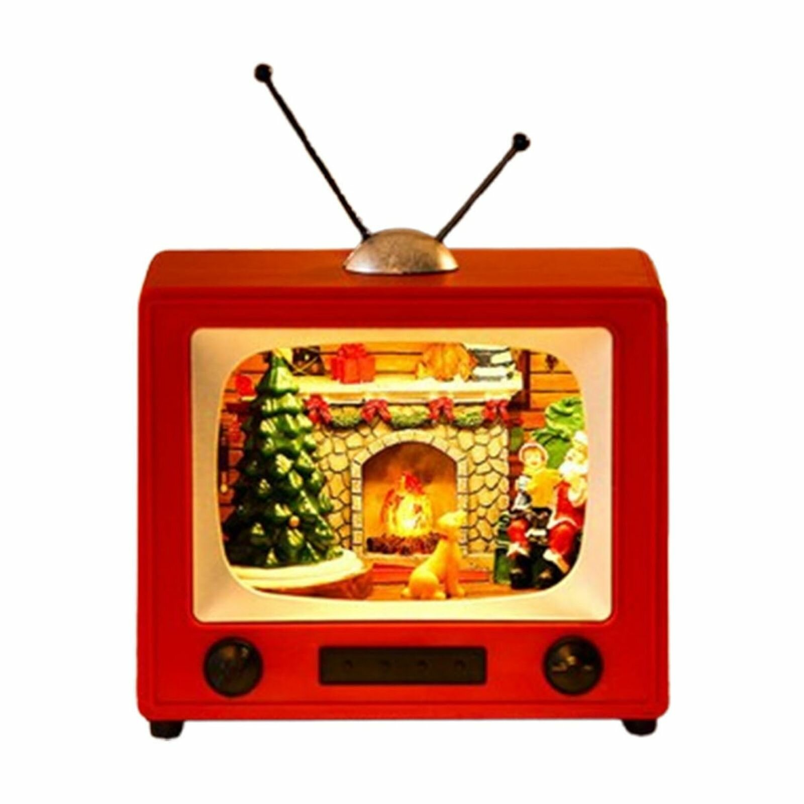 Рождественские украшения, вращающаяся смоляная декорация для телевизора с музыкой, рождественский подарок, ретро светодиодный телевизор с зимней деревенской сценой, классическая рождественская музыка, смоляная декорация.