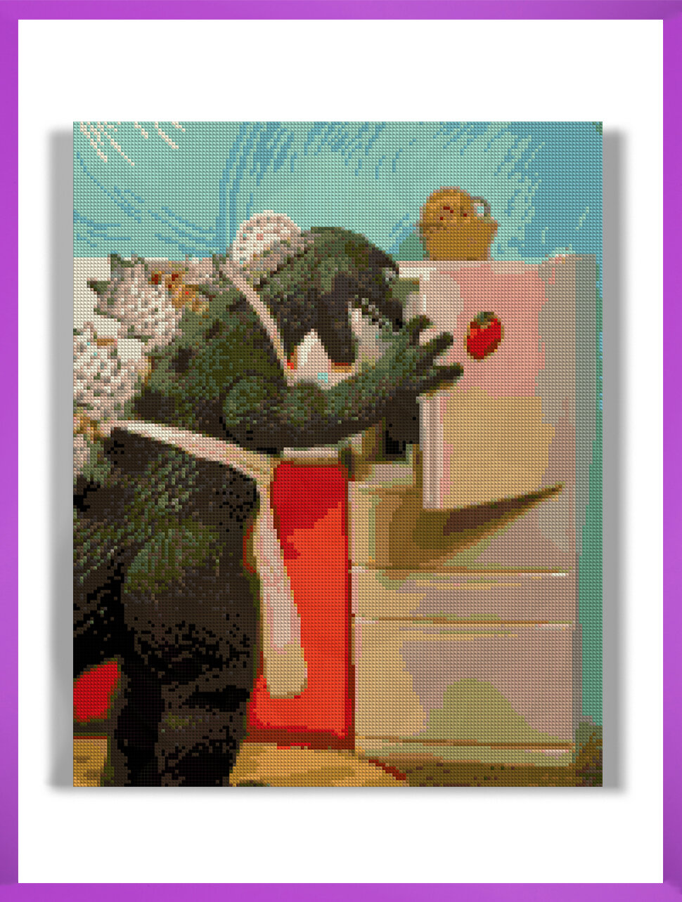 Алмазная мозаика на подрамнике - вышивка - Годзилла и холодильник 40 х 50 см