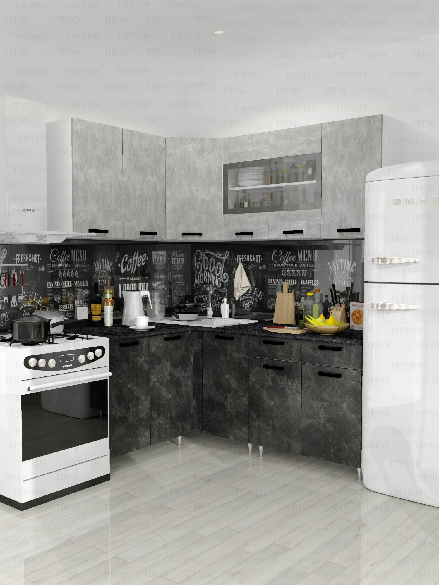 Кухонный гарнитур 140х180 см, Бетон /Кастилло