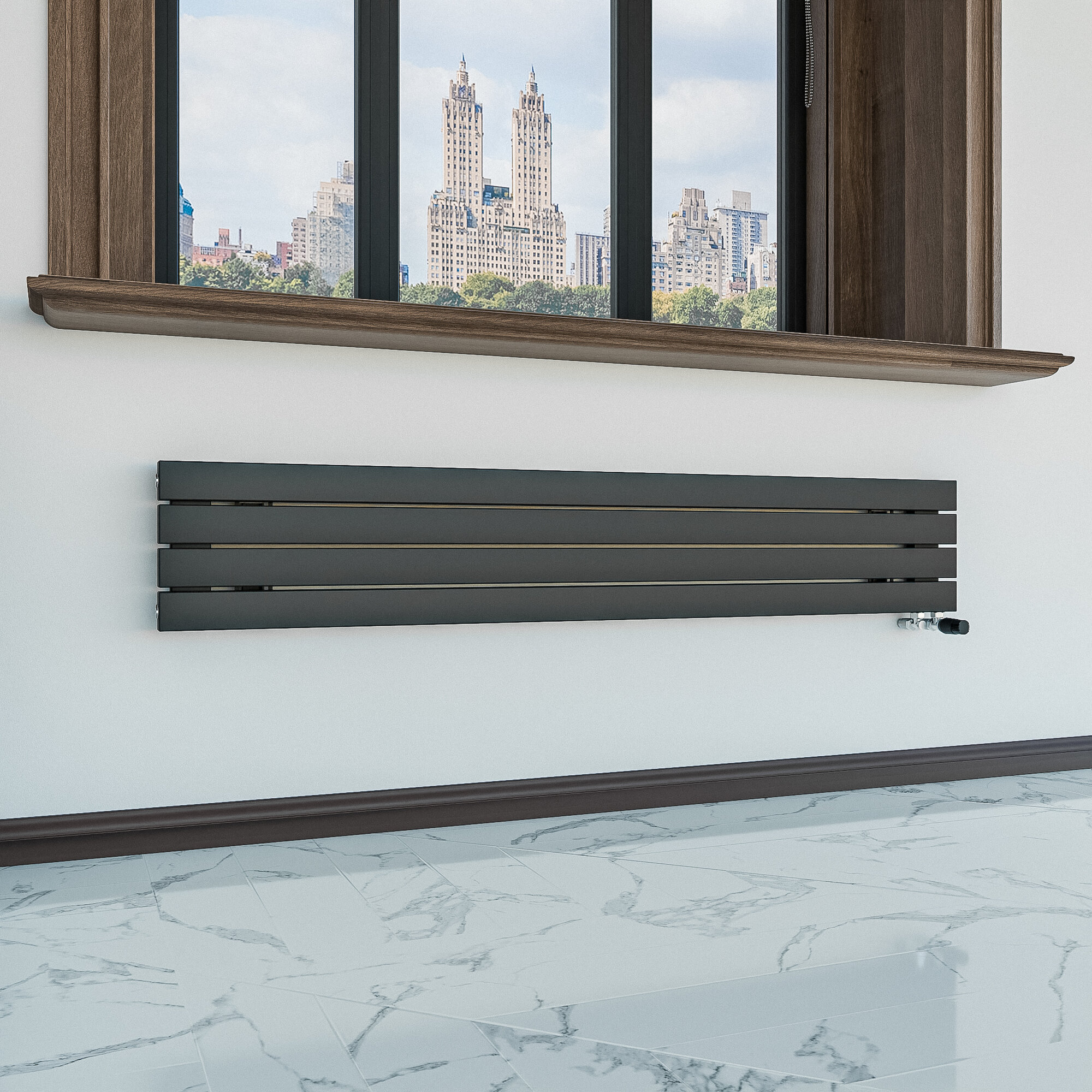 Горизонтальный дизайн радиатор отопления Warm Design SIRIUS, чёрный (4 секции, 1500х258мм)