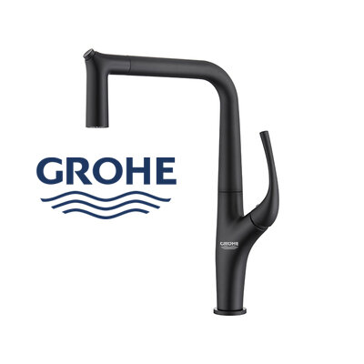 Кухонный смеситель Grohe, выдвижной смеситель для мойки (горячая и холодная вода), черный