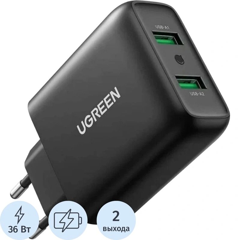 Зарядное устройство UGREEN CD161 (10216) USB-A QC 3.0 36W EU черный