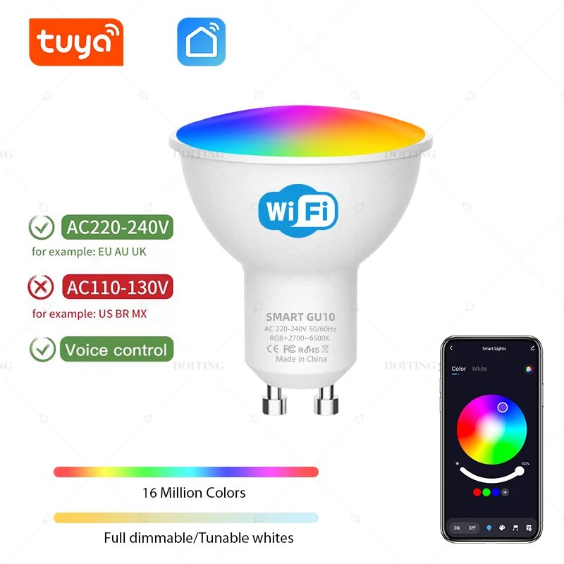 Светодиодная лампа DOITING GU10 RGBW 220V WIFI Version, 9w