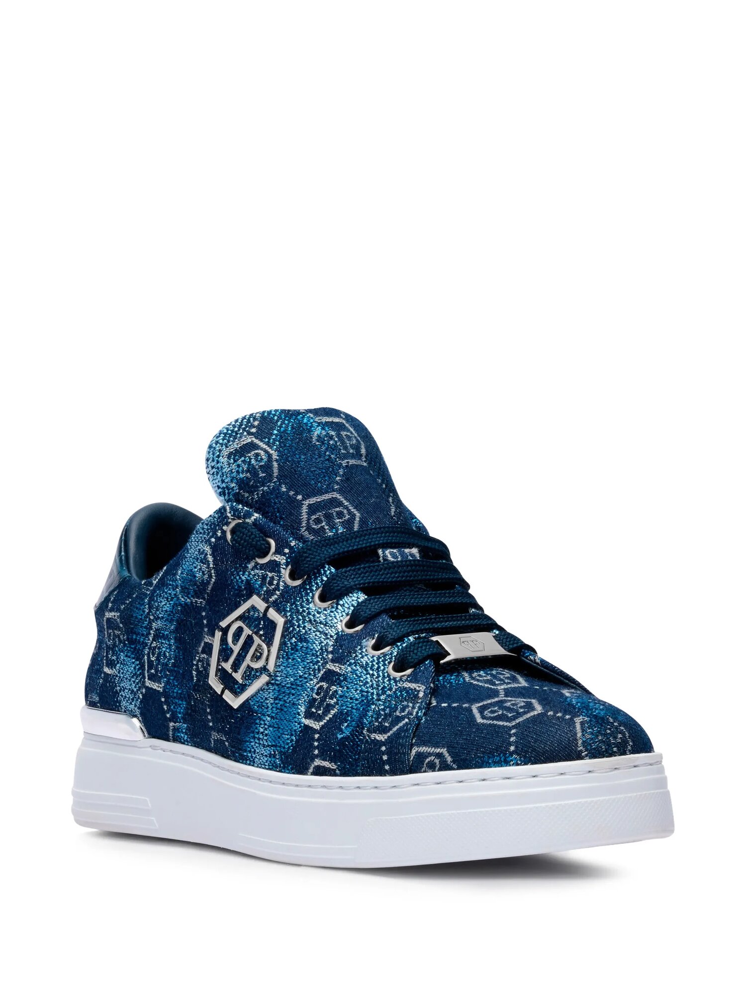 Кроссовки PHILIPP PLEIN Jacquard monogram low-top sneakers, размер 36, blue — фото 1