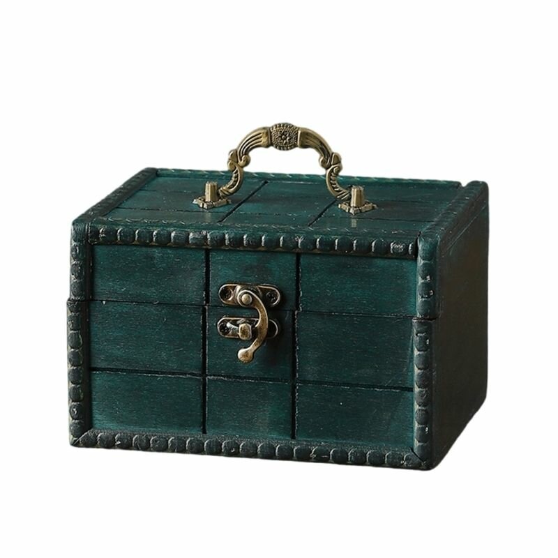 Ретро портативный маленький сундук с сокровищами, деревянный ящик для хранения-Изумрудный-