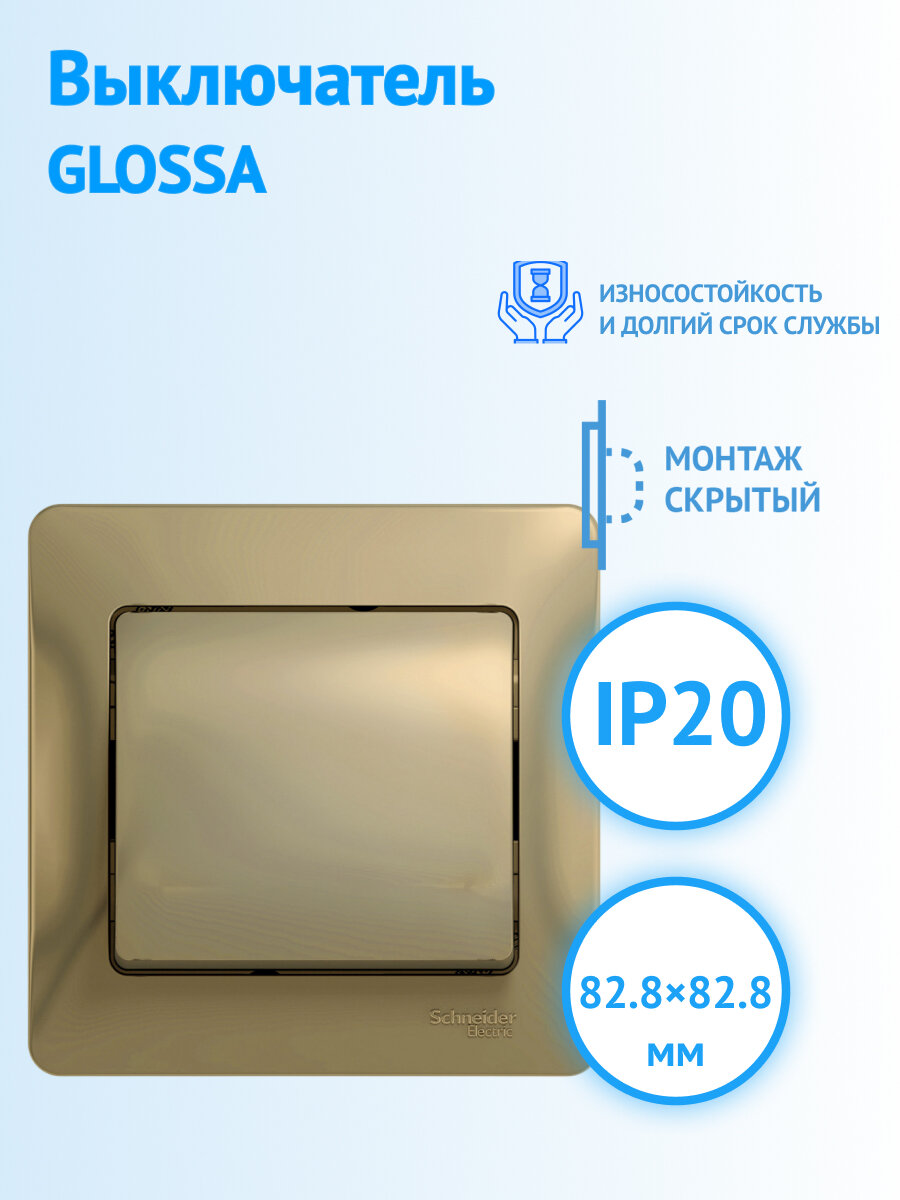 Выключатель Systeme Electric Glossa одноклавишный, 10А, титан, GSL000412