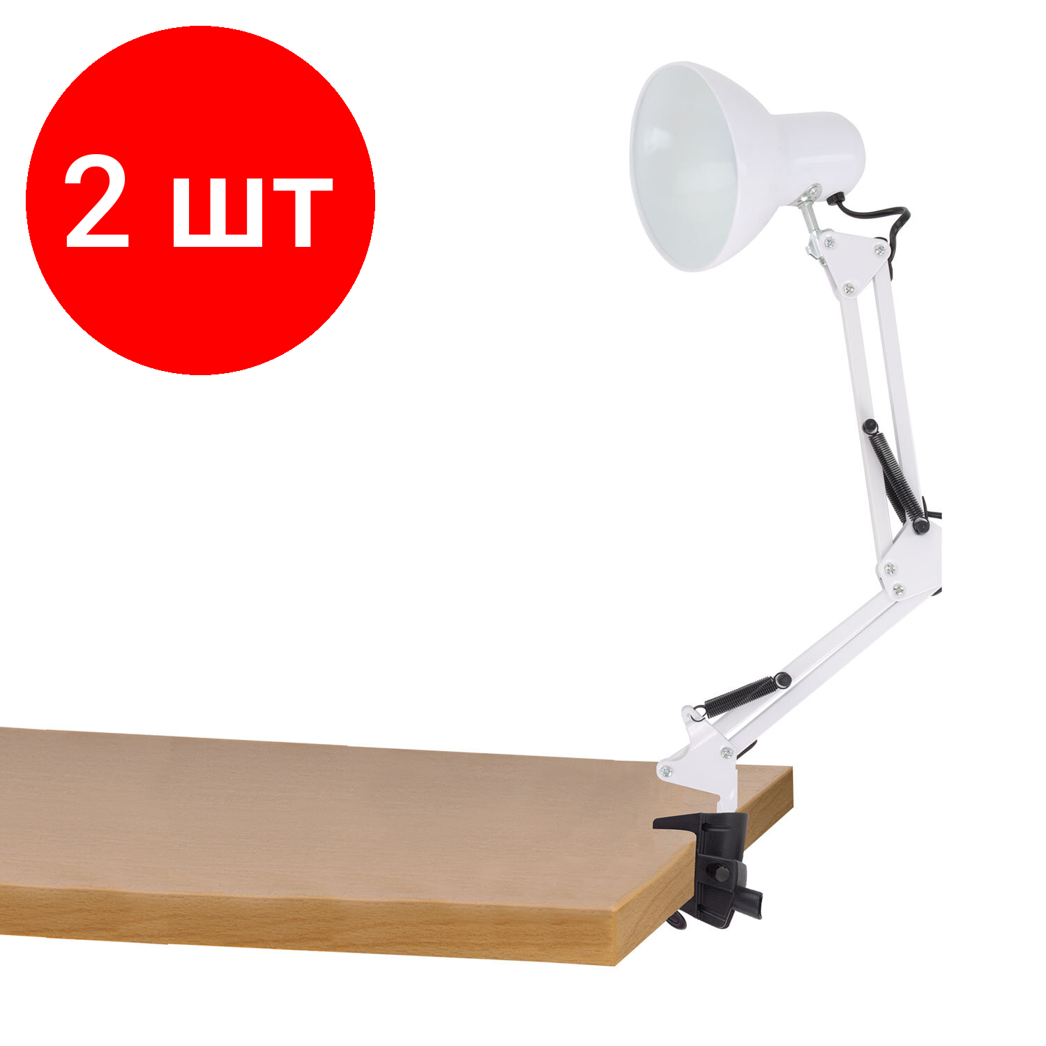 Комплект 2 шт, Настольная лампа-светильник SONNEN TL-006, струбцина, 40 Вт, Е27, белый, высота 50 см, 237649