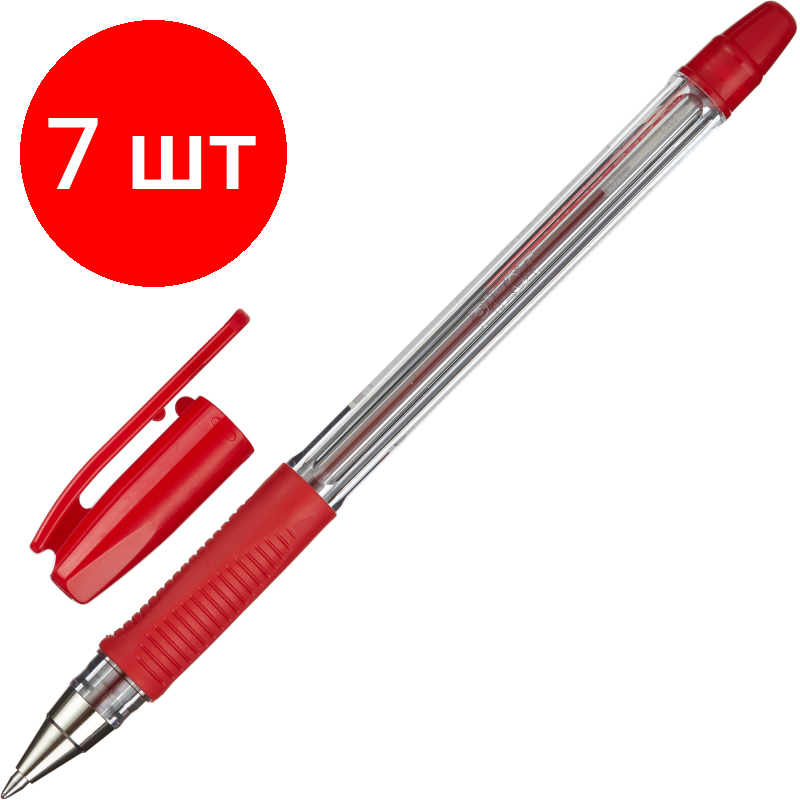 Комплект 7 штук, Ручка шариковая неавтомат. PILOT BPS-GP-F рез. манж. крас0.22мм