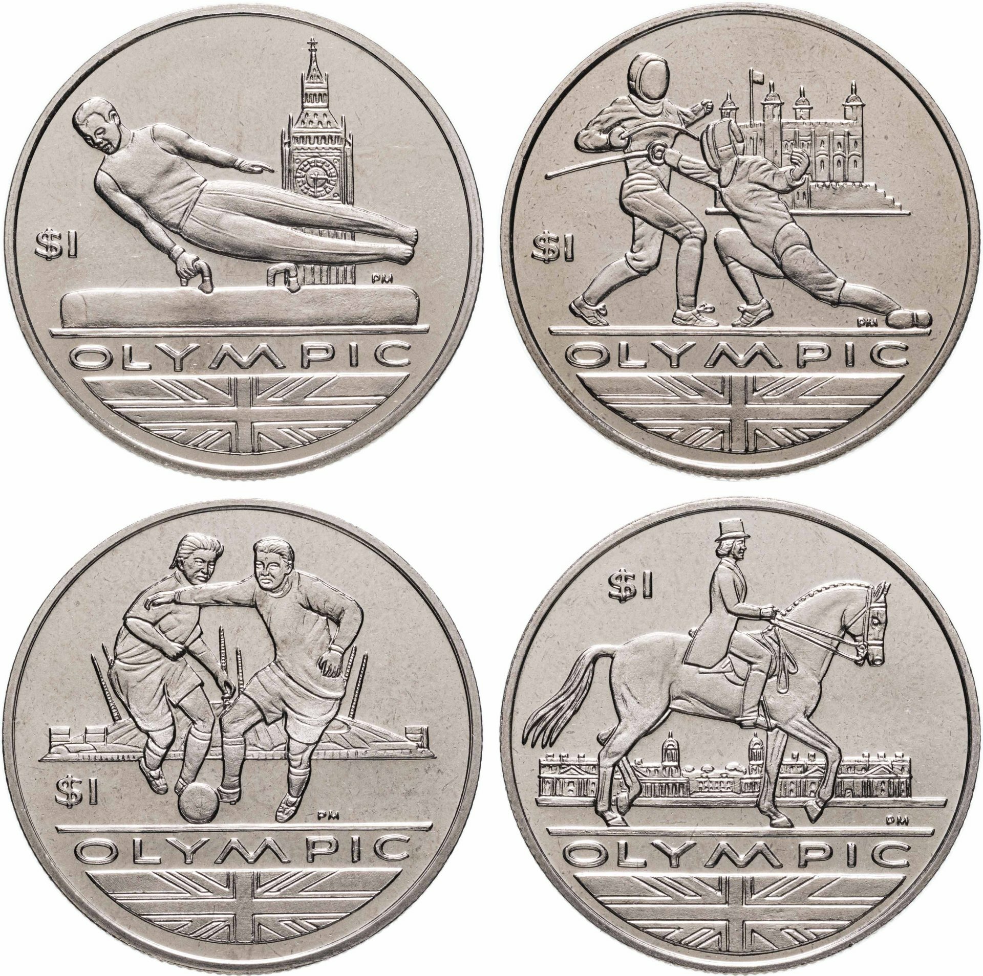 Британские Виргинские острова набор монет 1 доллар 2012 "XXX летние Олимпийские Игры, Лондон 2012" 4 штуки, Мельхиор медь-никель, в сохранности UNC