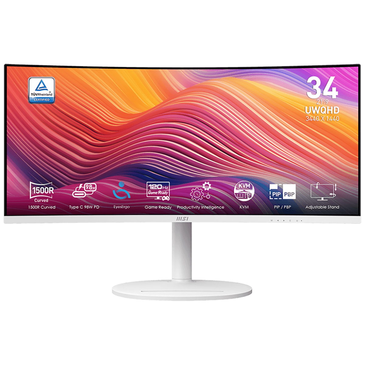 Монитор 34" MSI Modern MD342CQPW White уц-2 (VA, 3440x1440, HDMI+HDMI+DP+Type C, 4 ms, 178°/178°, 300 cd/m, 3500:1 (100M:1), 120Hz, Spk, Curved 1500R)