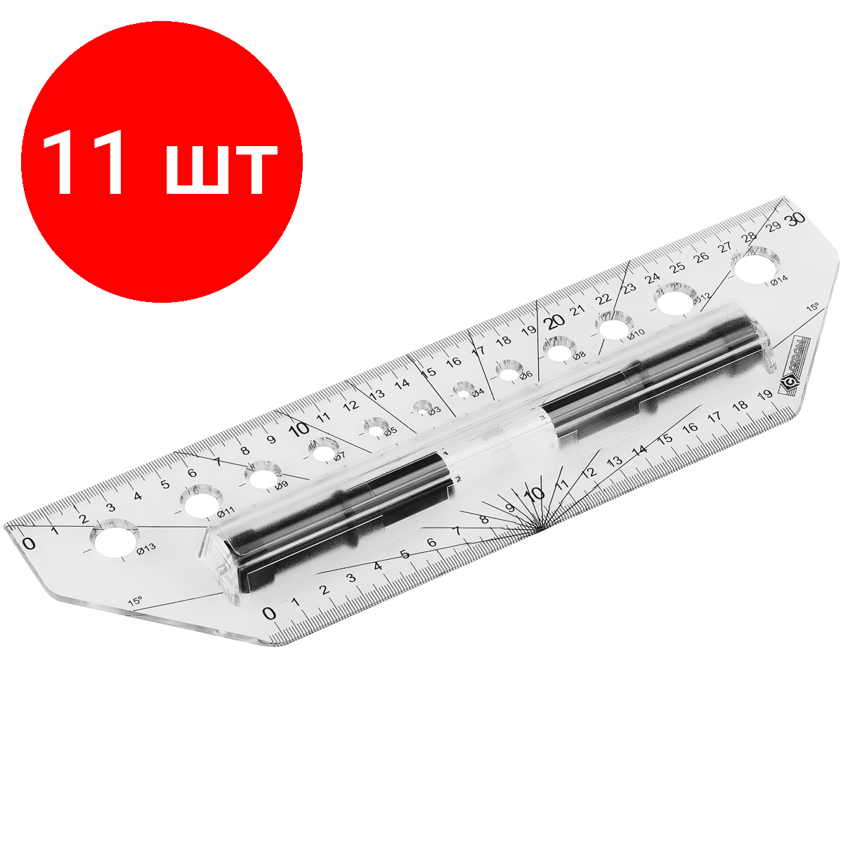 Комплект 11 шт, Рейсшина 30см ArtSpace, металлический ролик