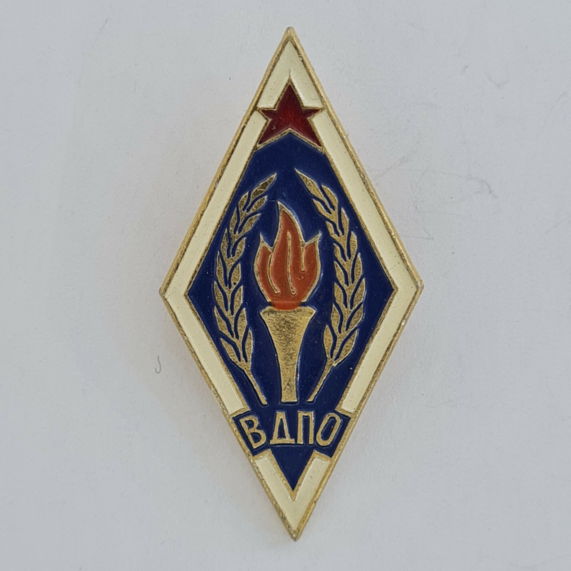 Значок СССР. Вдпо, звезда, факел, лавры, ромб. Винтажный значек.
