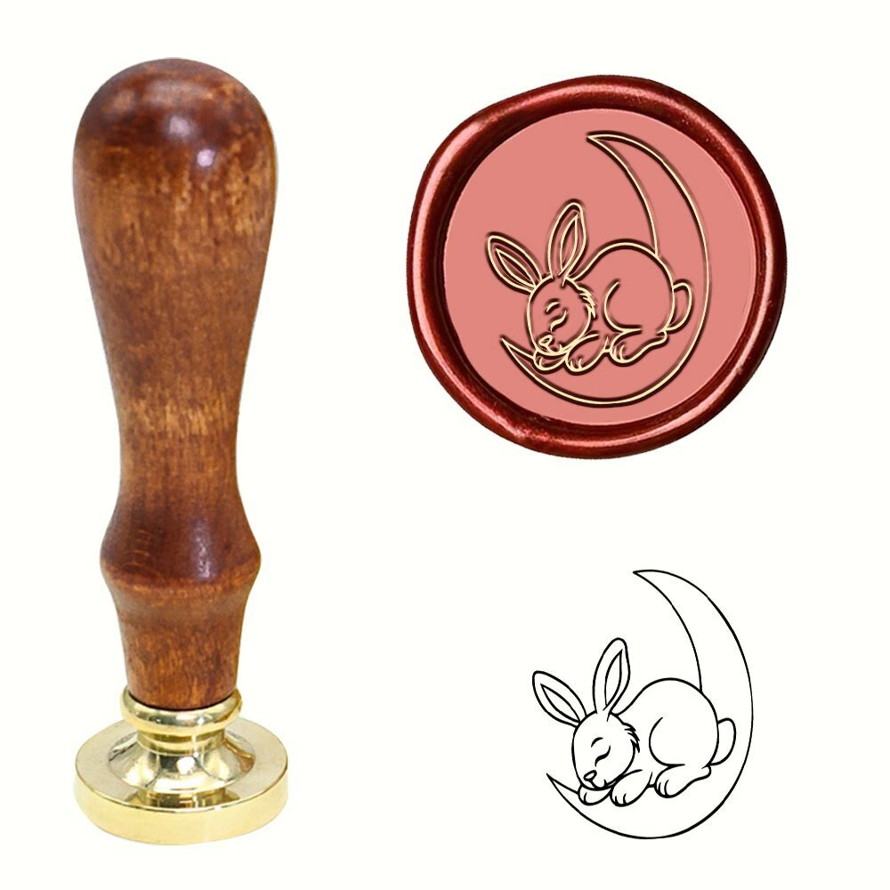 Круглая медная сургучная печать с изображением луны и зайца, ручка из орехового дерева, 1 шт.