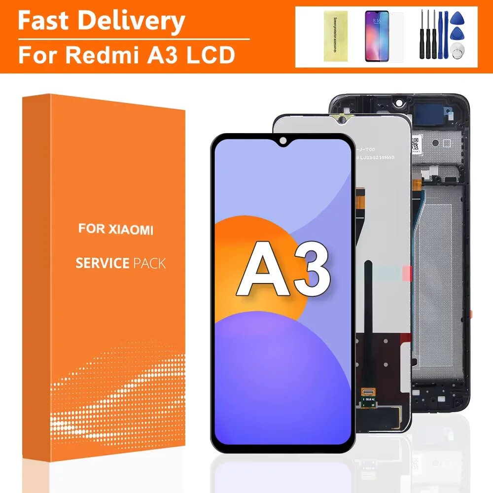 ЖК-дисплей A3 для Xiaomi Redmi A3 23129RN51X, дигитайзер сенсорного экрана с заменой Black No Frame