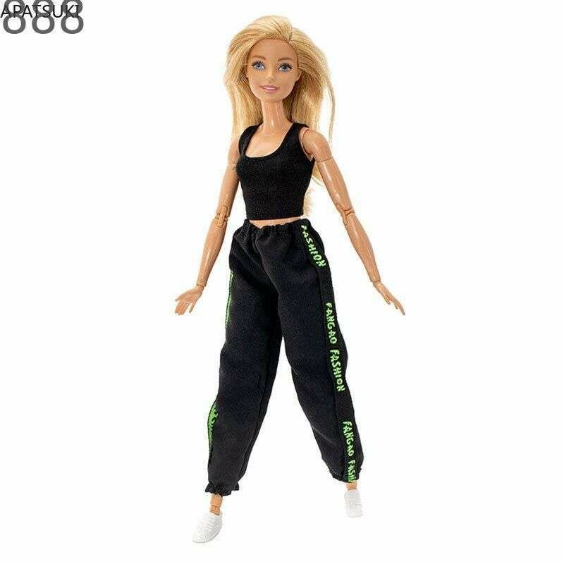 Комплект одежды для куклы Barbie черный топ красные брюки