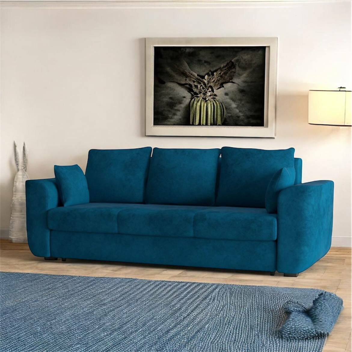 Диван-кровать Storn, Независимый пружинный блок, Антивандальный велюр, Механизм еврокнижка, Цвет : Синий