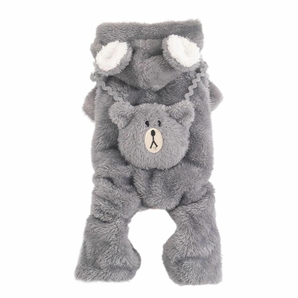 Теплая зимняя одежда для собак с капюшоном, комбинезон с мишкой для маленьких пород, утепленный флисом для йорка, той-терьера, шпица