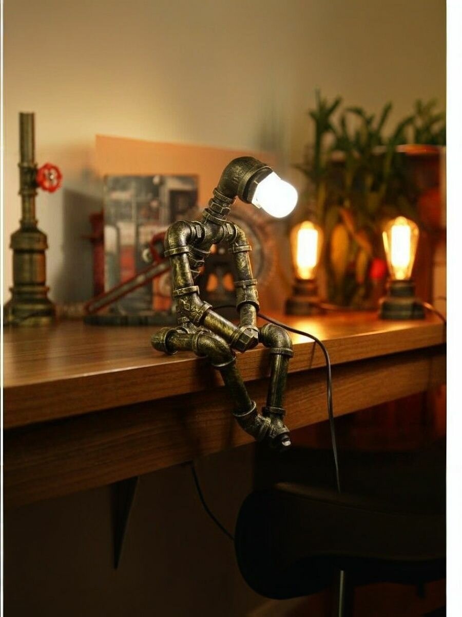 Ретро настольная лампа в индустриальном стиле, американская индивидуальность, креативная железная труба, лофт-бар, водопроводная труба, робот-лампа