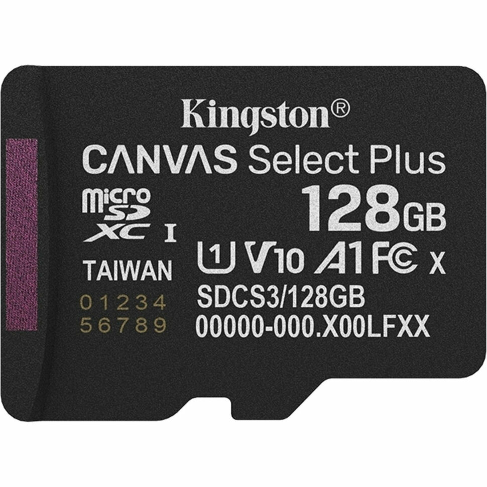 Карта памяти Kingston micro SDXC,128GB, Canvas Select Plus,150MB/s, с адапт, 2374360