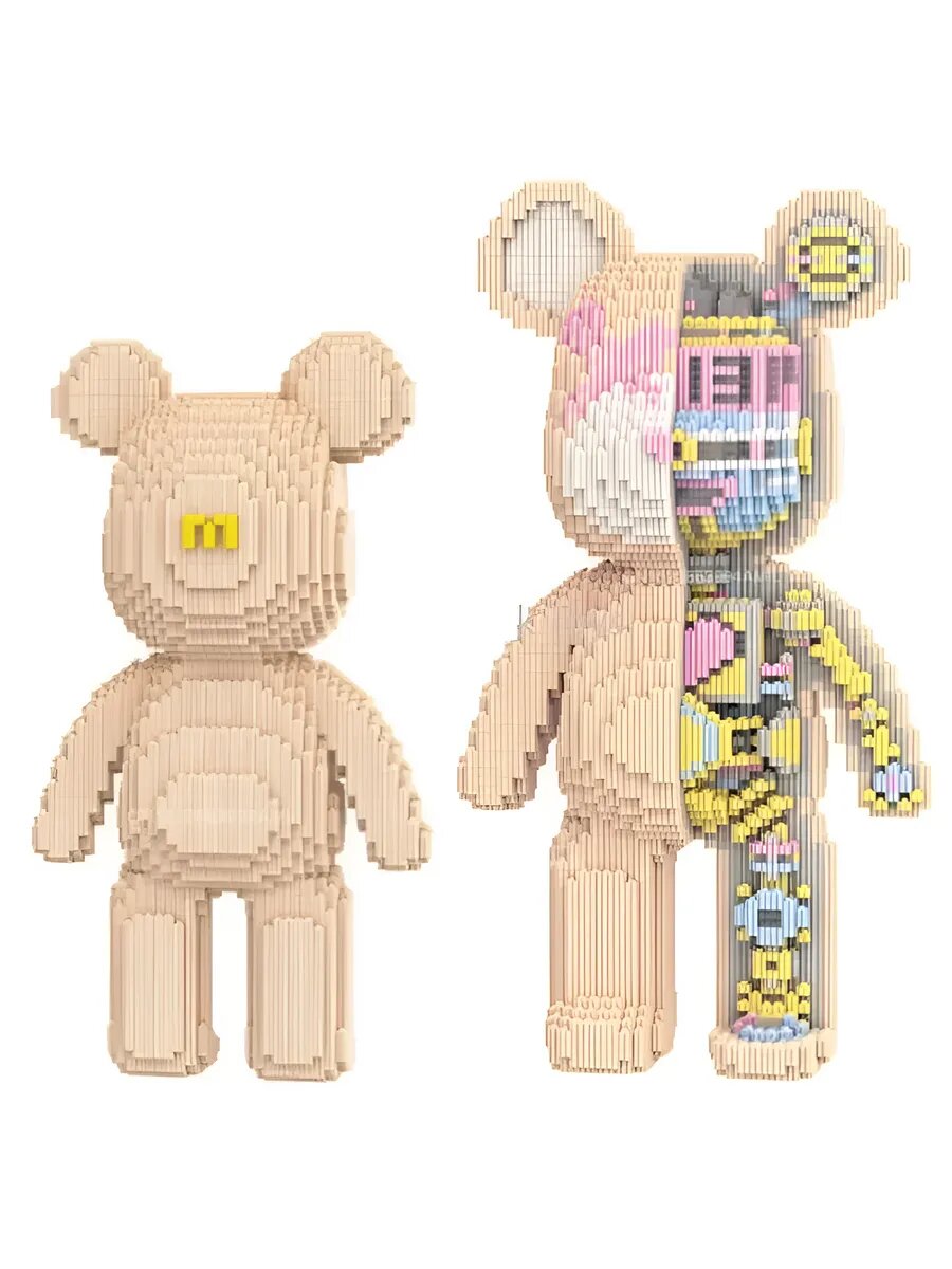 Конструктор 3D "Мишка" Bearbrick 2653 детали, бежевый цвет, с тайным отсеком