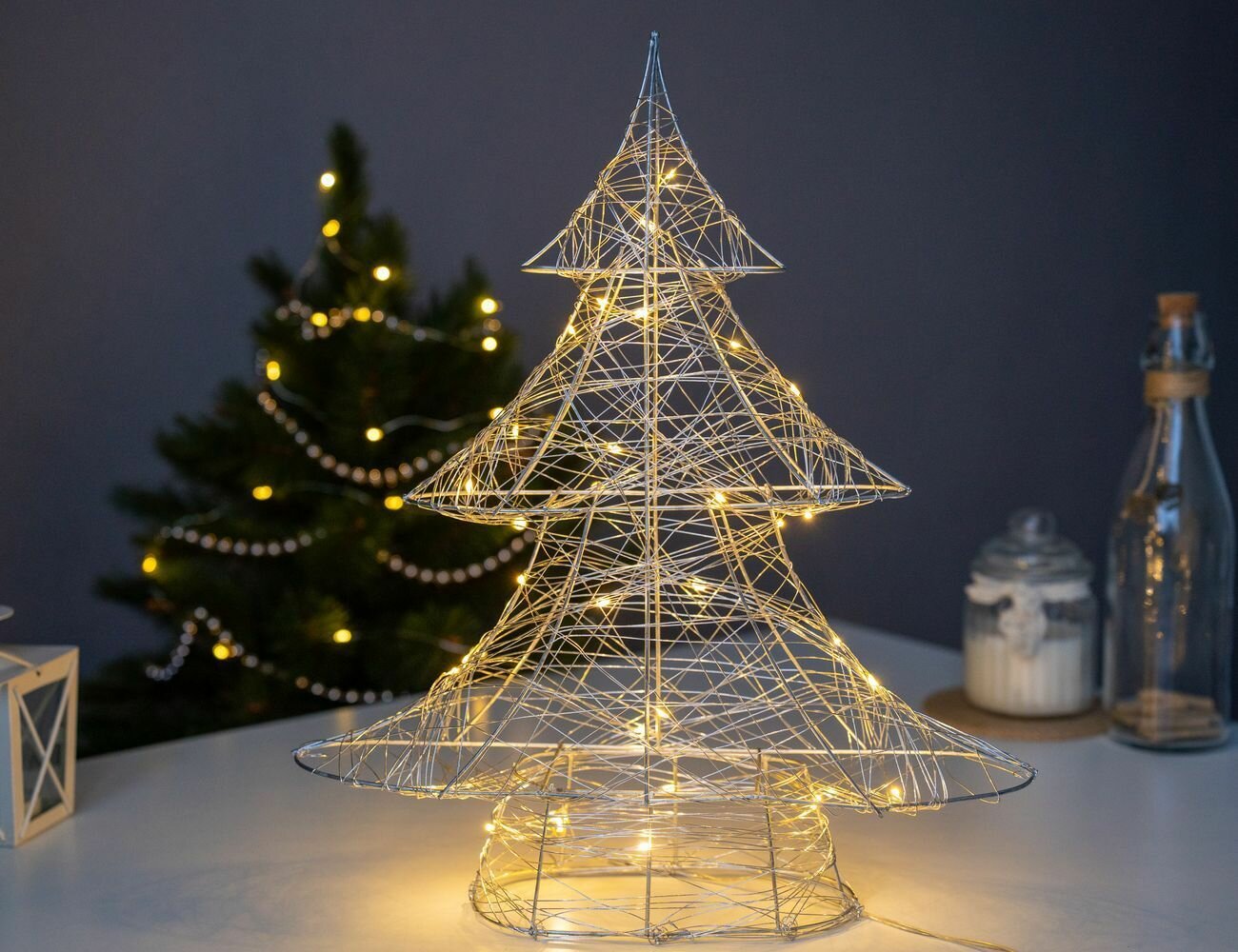 Декоративная светящаяся ёлка лантисель сильвер, металл, 30 тёплых белых LED-огней, 40 см, батарейки, IP20, Koopman International AMZ106310