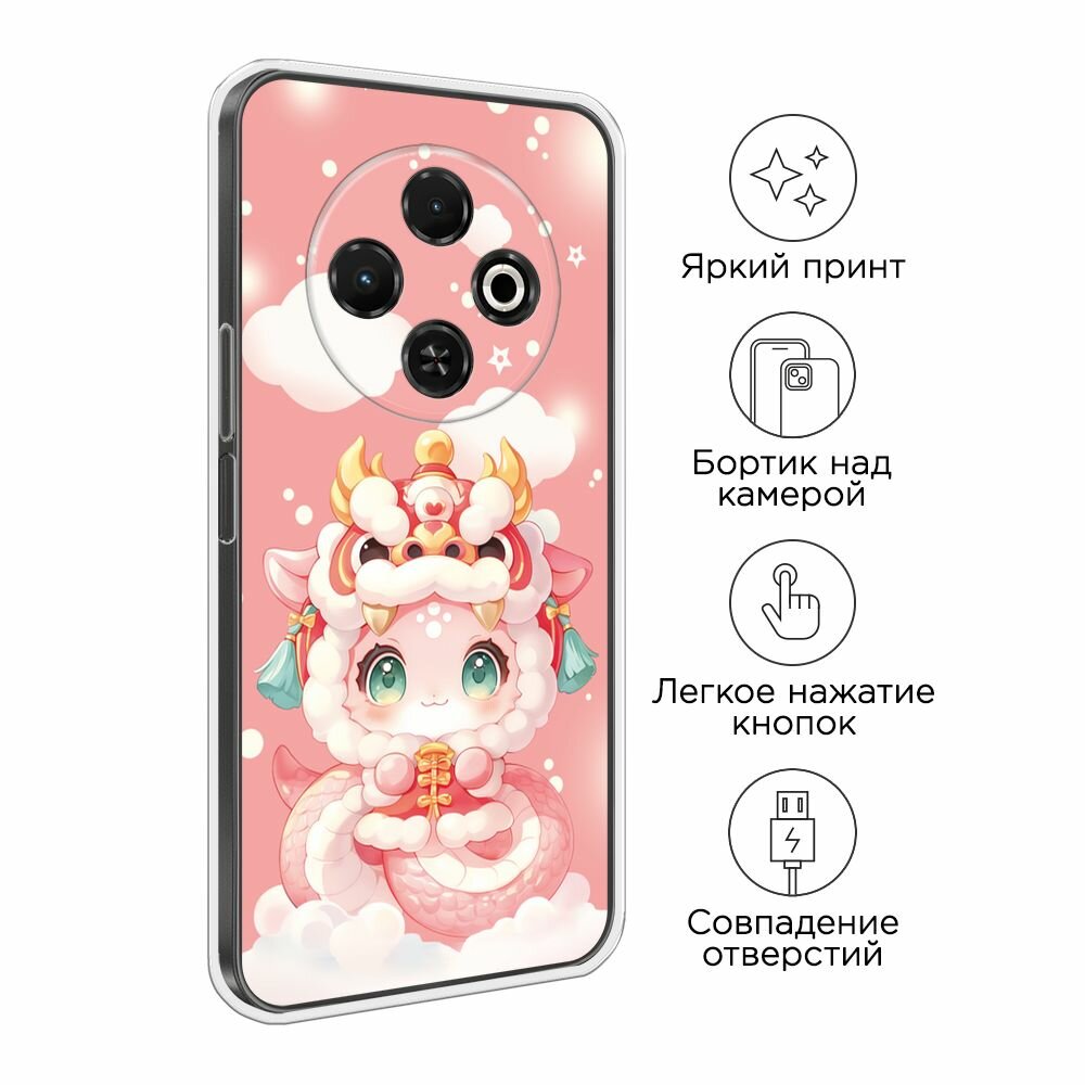 Чехол на Tecno Spark 30C / Текно Спарк 30C с принтом Розовая китайская змейка 1 — фото 1