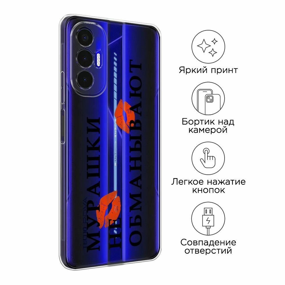 Чехол на Tecno Pova 3 / Текно Пова 3 с принтом "Мурашки не обманывают 1 - 14 февраля", прозрачный — фото 1