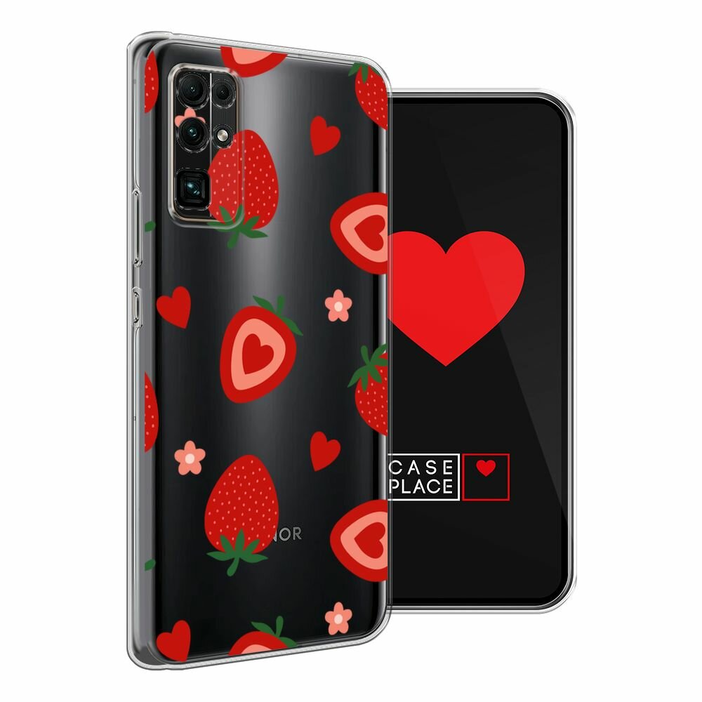 Чехол на Honor 30 / Хонор 30 с принтом "Heart strawberries 2 - 14 февраля", прозрачный — фото 1