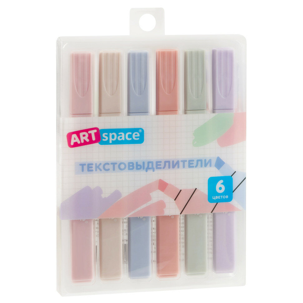 Набор текстовыделителей ArtSpace "Thin trace", 06цв, пастельные цвета, 1-3мм, ПВХ бокс с подложкой, европодвес, 376031