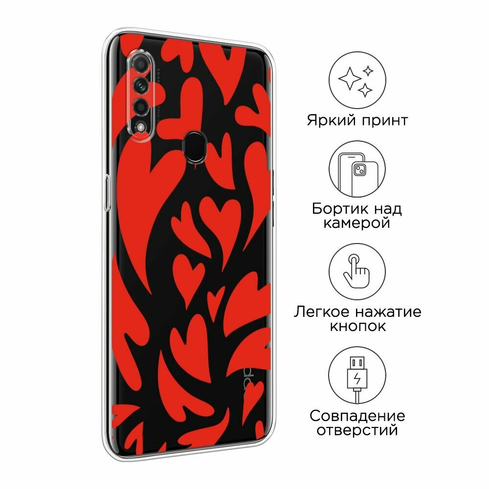 Чехол на Oppo A31 / Оппо А31 с принтом "Crazy hearts 2 - 14 февраля", прозрачный — фото 1