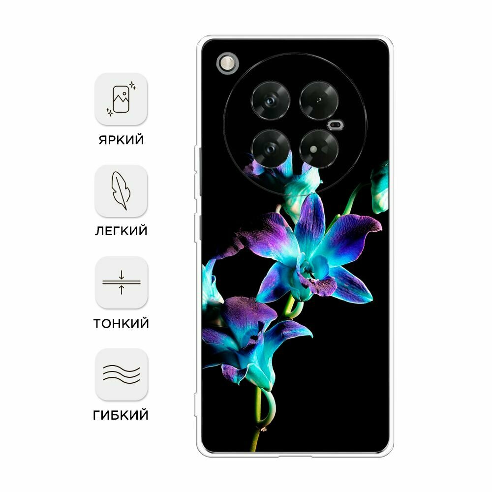 Чехол на Infinix Zero 40 5G / Инфиникс Зеро 40 5G с принтом "Синий цветок на черном" — фото 1