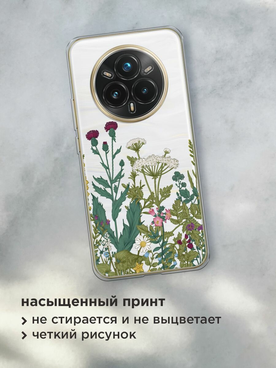 Чехол на Realme 14 Pro+ / Реалми 14 Про+ с принтом "Дикие полевые цветы", прозрачный — фото 1