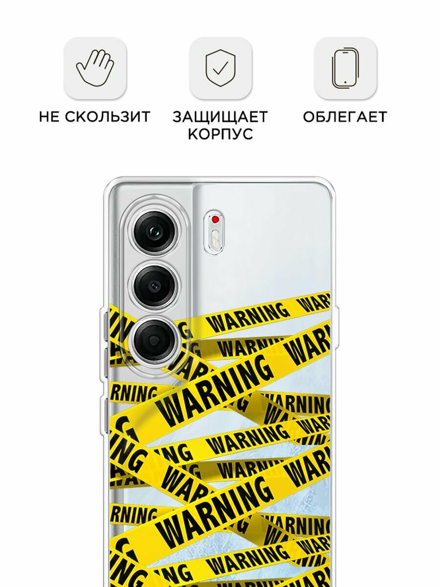 Чехол на Tecno Camon 40 Pro / Текно Камон 40 Про с принтом "Warning!", прозрачный — фото 1