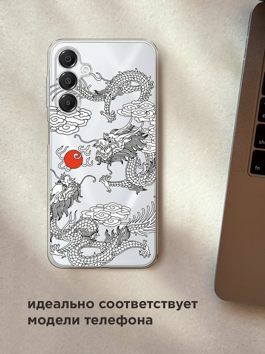 Чехол на Samsung Galaxy A16 / Самсунг А16 с принтом "Драконы и Солнце", прозрачный — фото 1