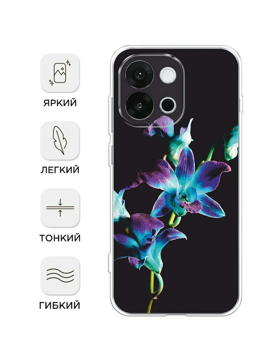 Чехол на OnePlus 13T / Ван Плас 13Т с принтом "Синий цветок на черном" — фото 1