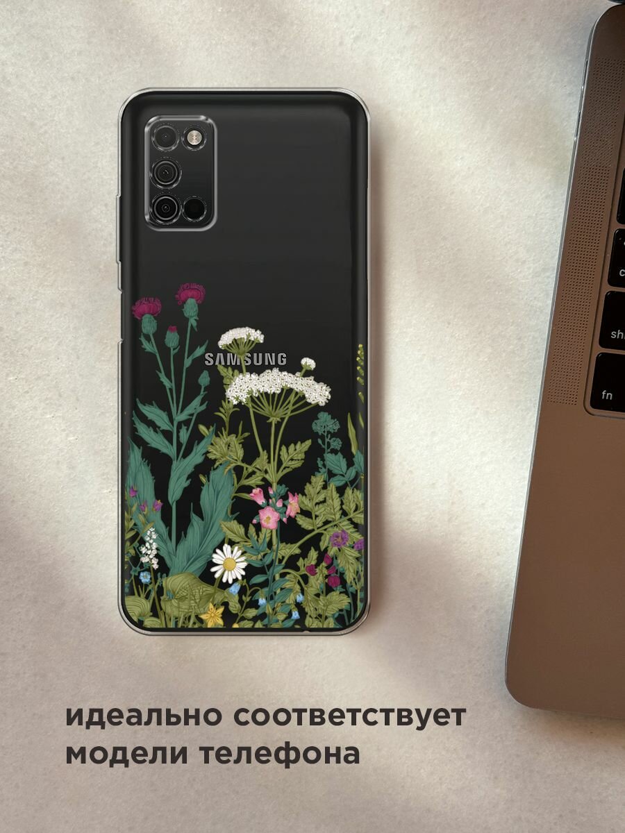 Чехол на Samsung Galaxy A03S / Самсунг Галакси A03S с принтом "Дикие полевые цветы", прозрачный — фото 1