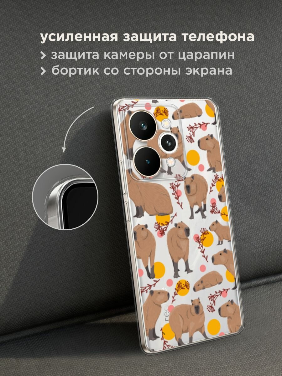 Чехол на Realme 15 Pro / Реалми 15 Про с принтом "Капибара паттерн", прозрачный — фото 1