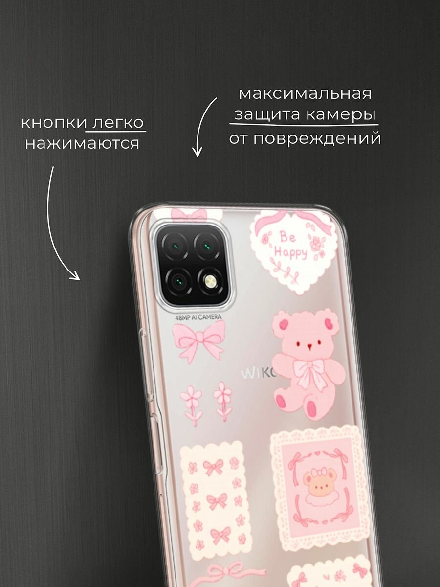 Чехол на Wiko T3 / Вико Т3 с принтом "Розовые марки", прозрачный — фото 1
