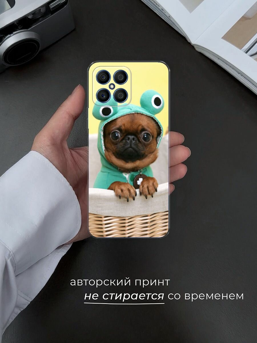 Чехол на Honor X8 / Хуавей X8 с принтом "Собачка в шапке лягушки" — фото 1
